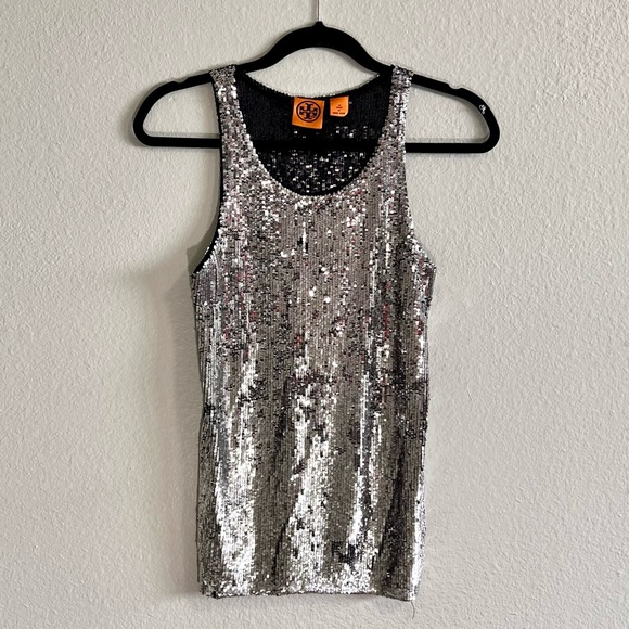 Tory Burch | Tops | Tory Burch Silver Navy Sequin Tank Top | Poshmark